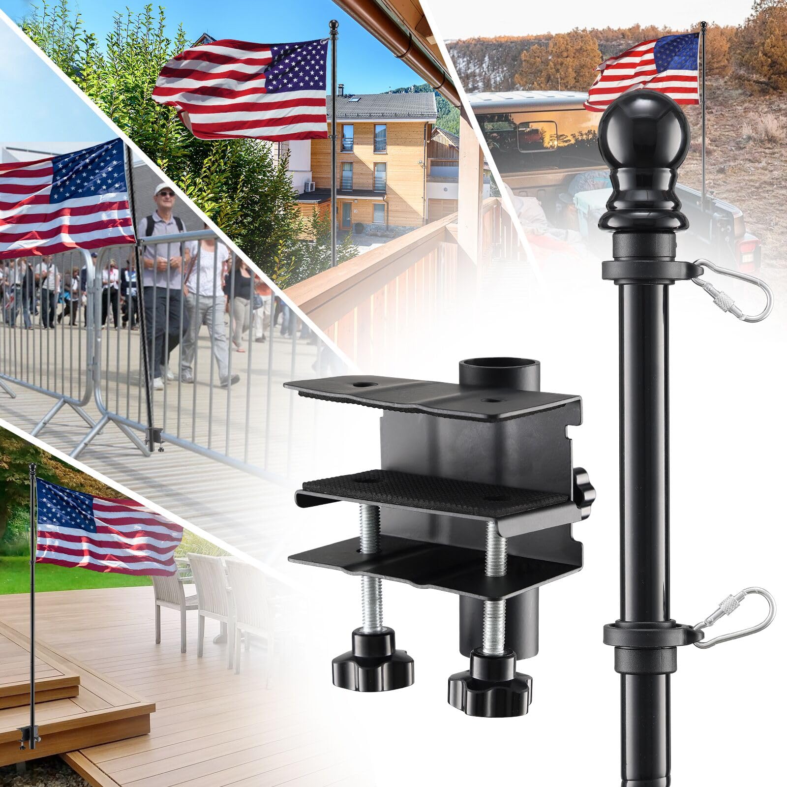 Flag Pole Kit with Clamp Mount Bracket - 5ft Heavy Duty Truck Flag Pole ...