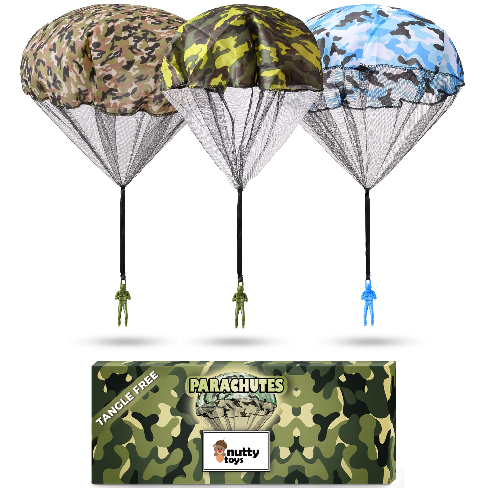 nutty toys Army Parachute Toys for Kids - Tangle Free Outdoor Flying ...