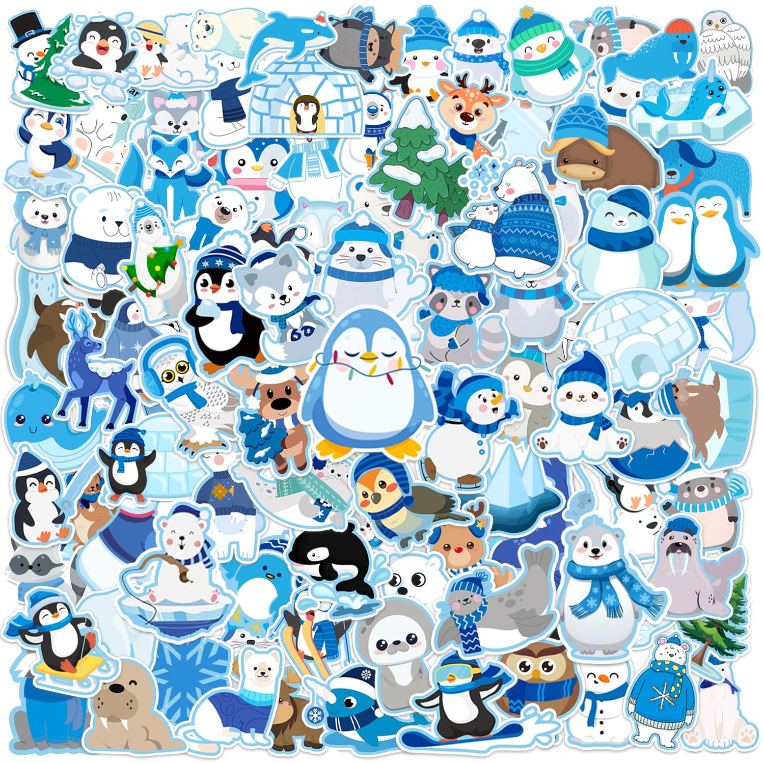 100 PCS Winter Arctic Animal Stickers, Winter Arctic Polar Animal Party ...
