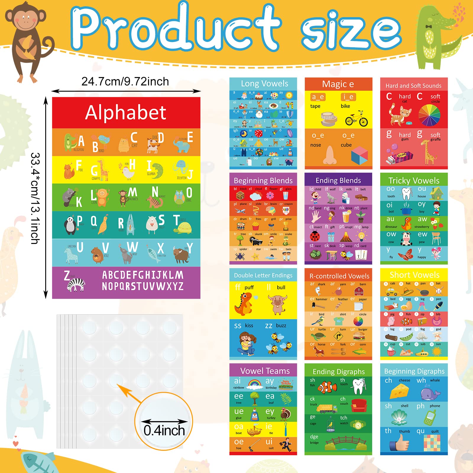 Mua 13 Pcs Phonics Posters English Language Arts Charts Learning ...