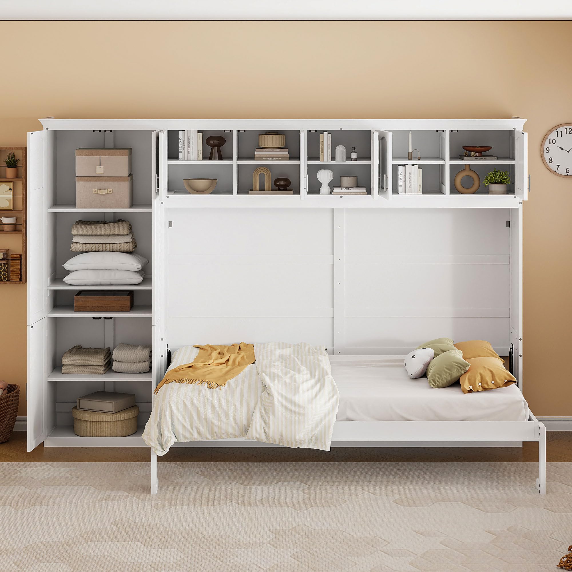 YOPTO Queen Size Horizontal Murphy Bed,Hidden Folding Wall Bed Frame ...