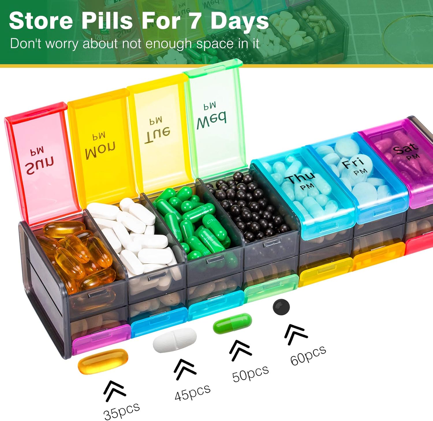 Extra Large Weekly Pill Box, Pill Organiser 2 Times a Day, 7 Day Am Pm ...