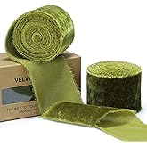 Amazon.com: HUIHUANG Olive Green Velvet Ribbon 1 inch Green Crinkled ...