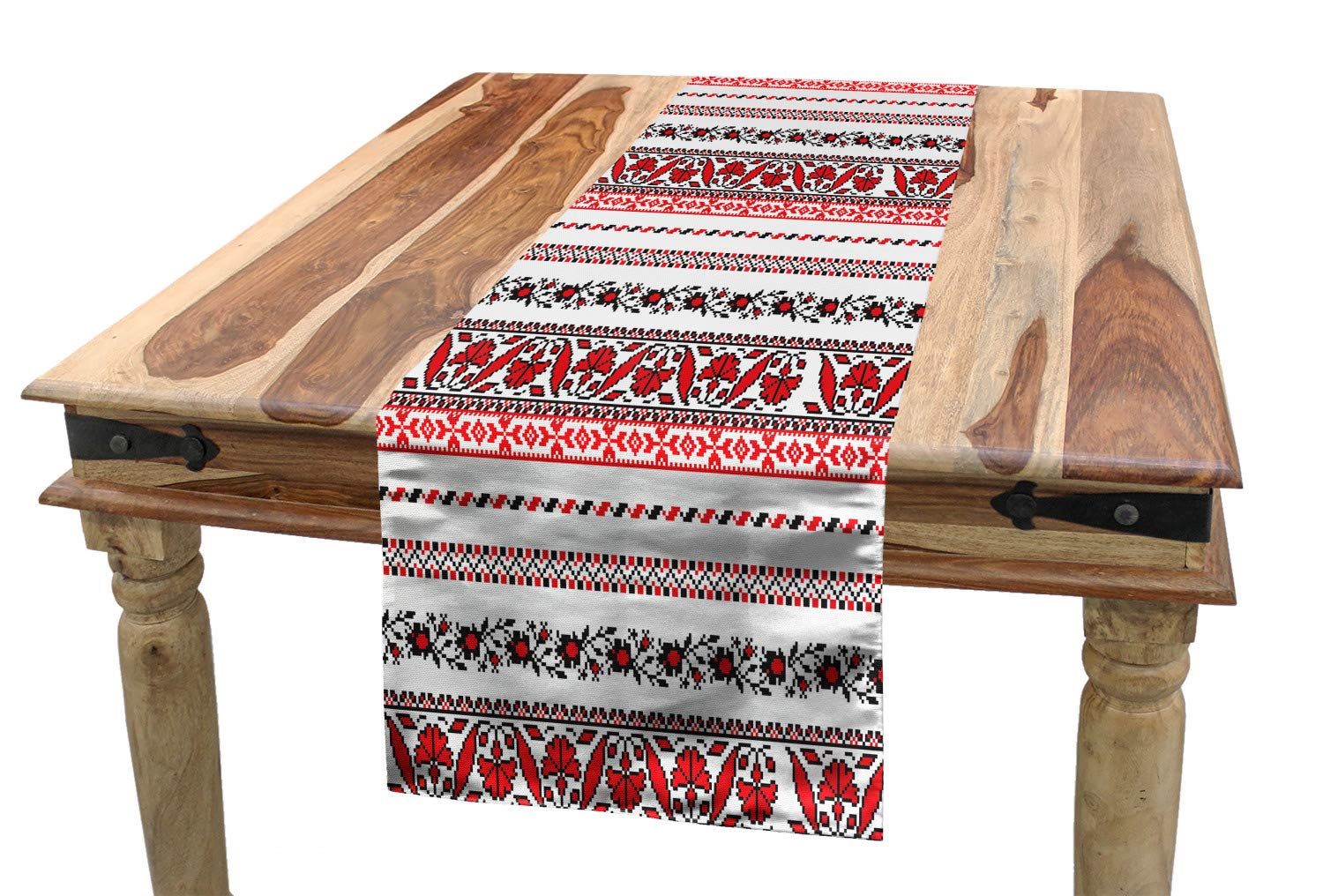 Lunarable Antique Table Runner, Traditional Ukrainian Borders Set ...