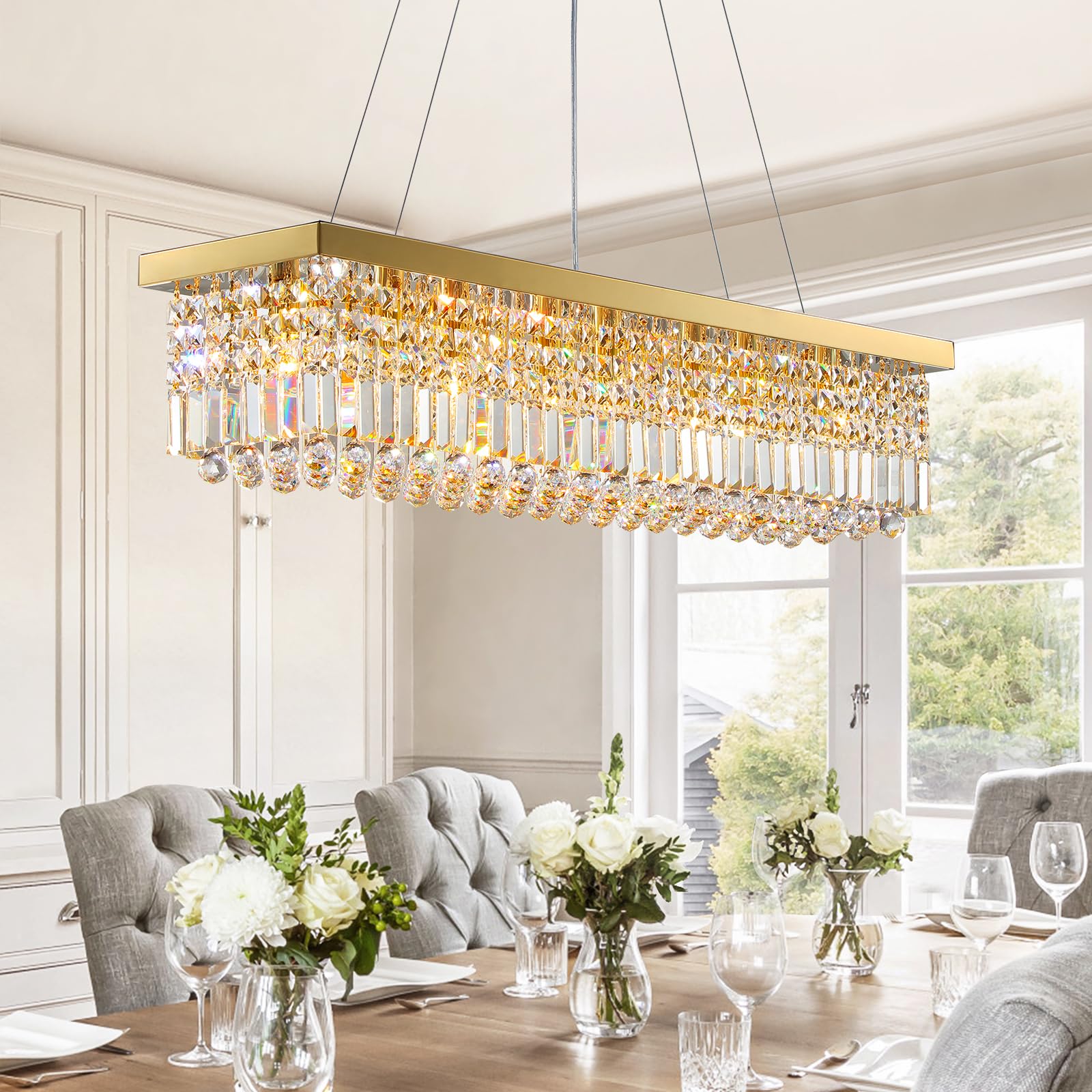 Mua Siljoy Modern Crystal Chandelier for Dining Room 8-Light Gold ...