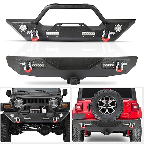 Partree Front & Rear Bumper Combo Fit for Jeep Wrangler JK 2007-2018, w ...