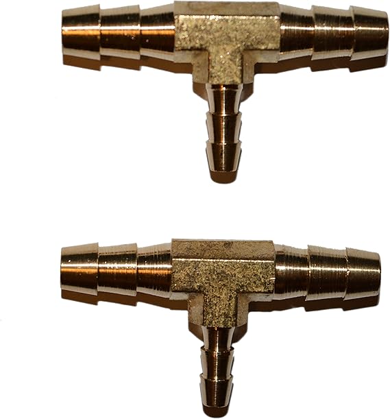 Amazon.com: Brass Barb Tee Fitting 1/4" x 1/4" x 1/8" (Set of Two ...