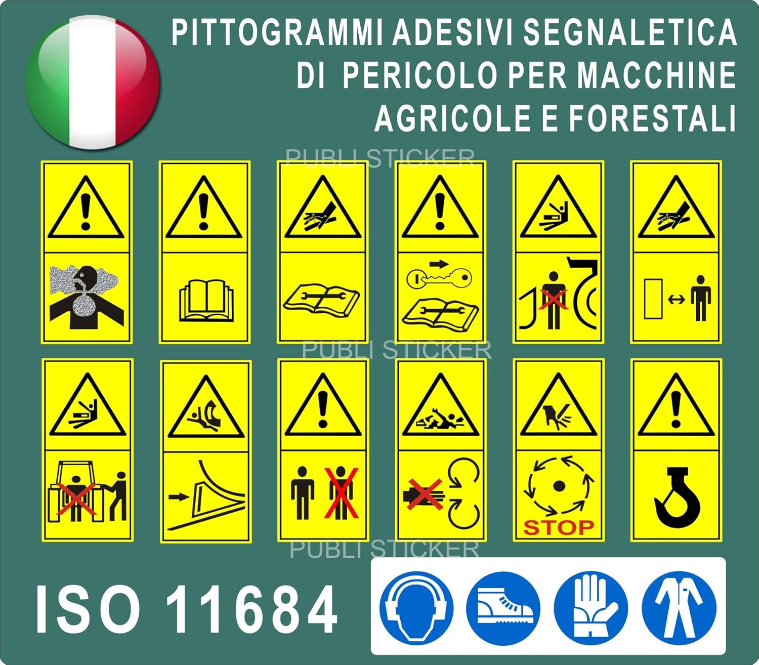 Segnaletica antinfortunistica 13 PITTOGRAMMI ADESIVI ISO 11684 ...