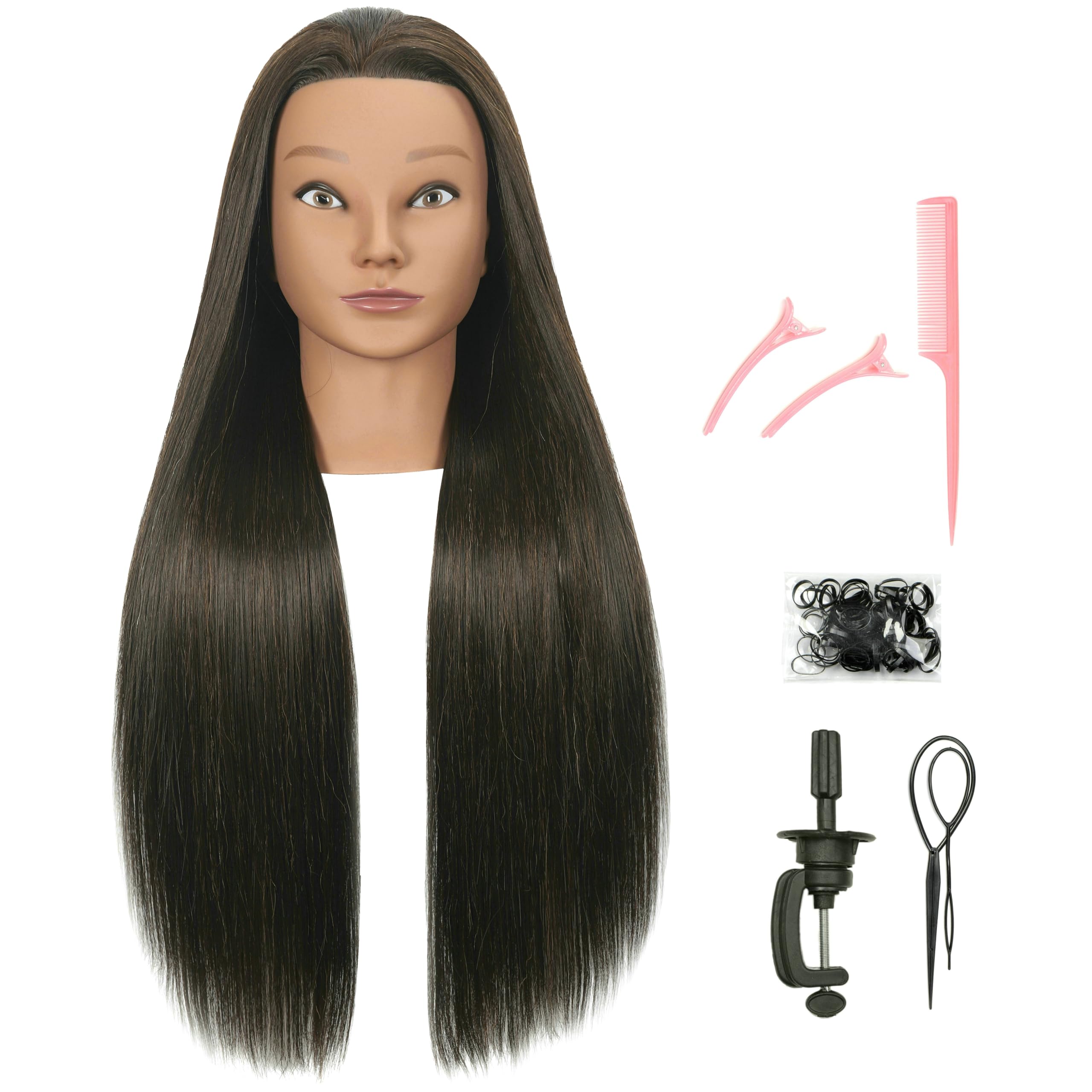 EVATEC 30 Inch Long Brown Real 80% Human Hair Mannequin Head with Stand ...