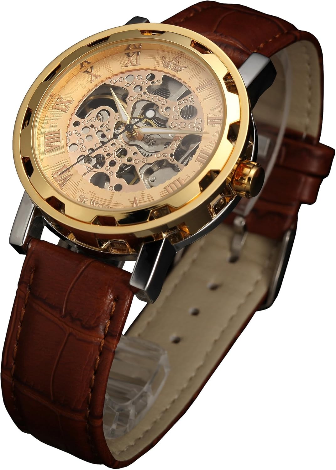 SEWOR Hollow Herren Analog Skeleton Carving Mechanische Handaufzug ...