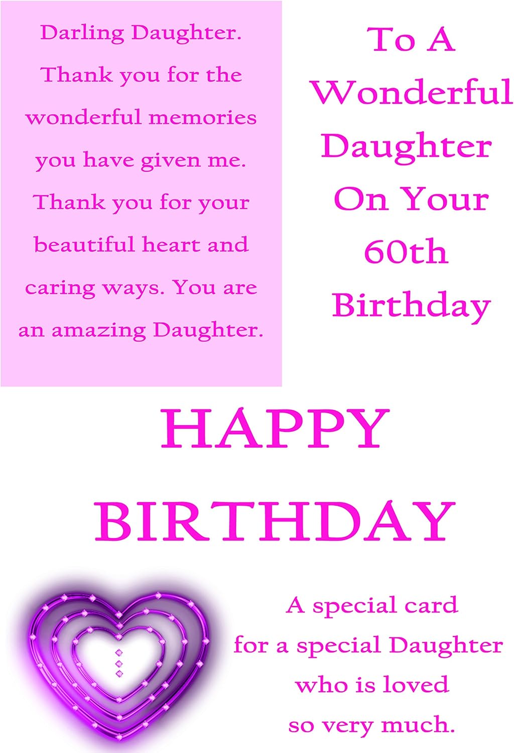 Daughter 60th Birthday Card With Removable Laminate Amazon co uk