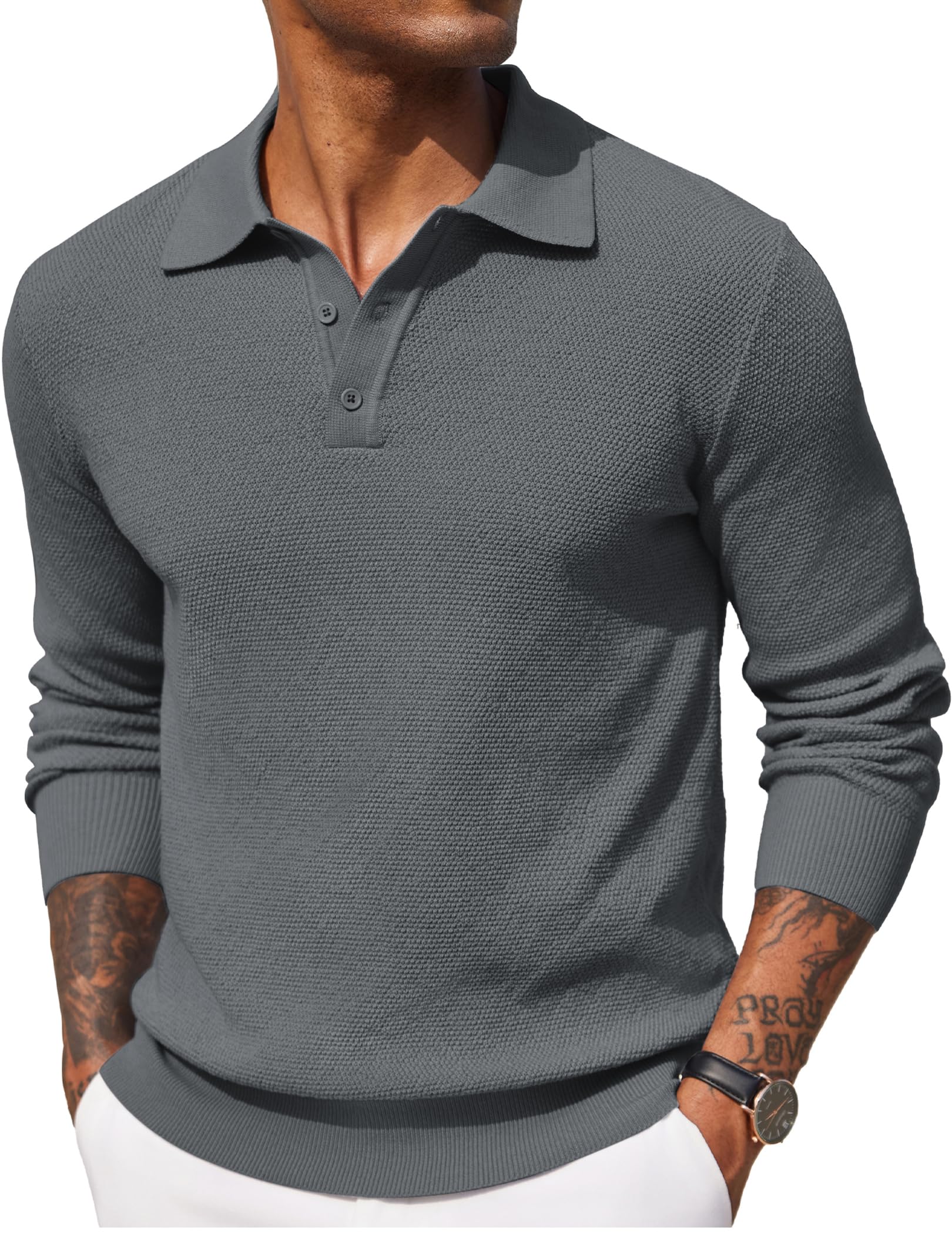 COOFANDY Men's Long Sleeve Polo Sweater Shirt Fall Winter Lightweight Fashion Soft Knit Polo ...