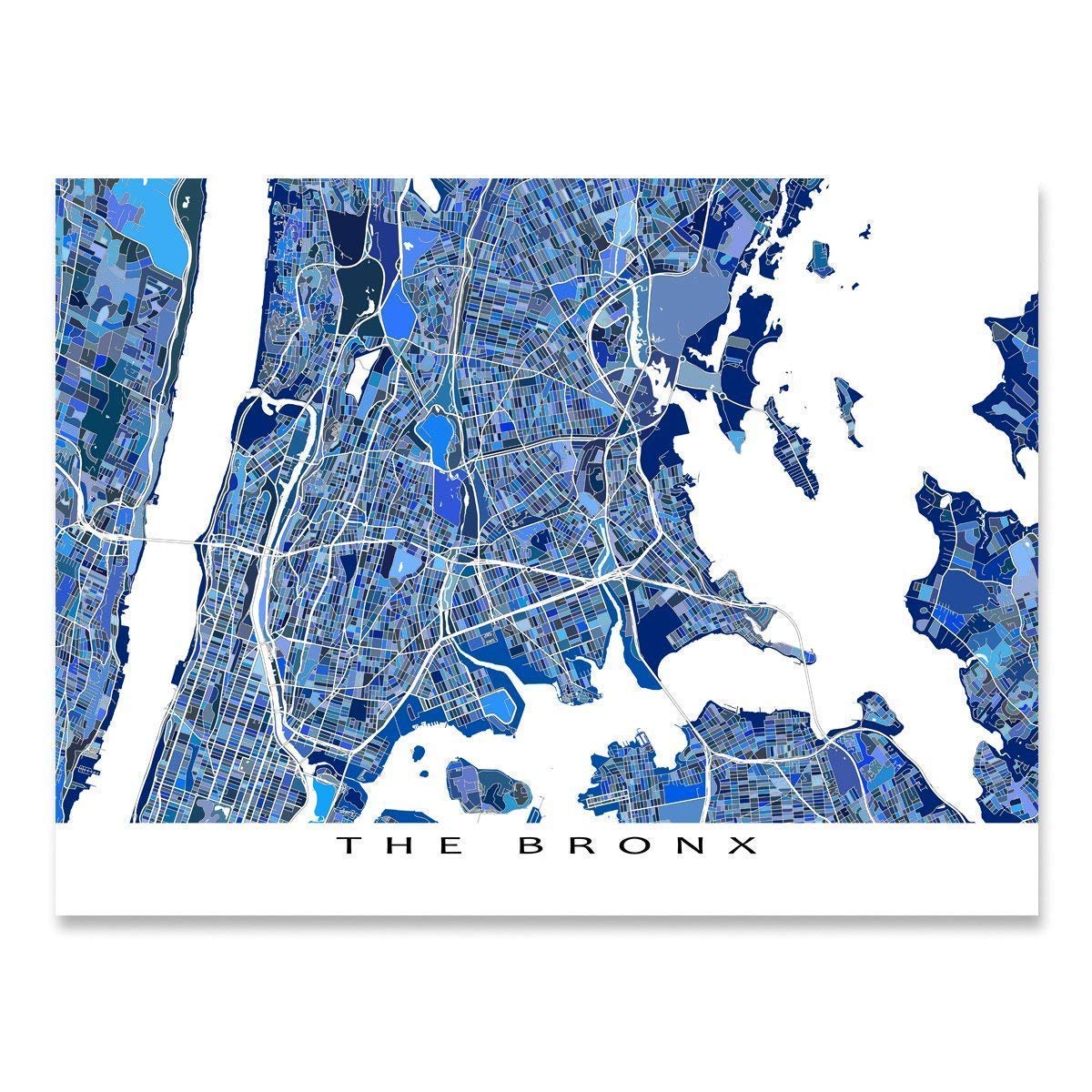 Amazon.com: Bronx Map Wall Art Print 8x10, Bronx Map Poster 24x36, Blue ...