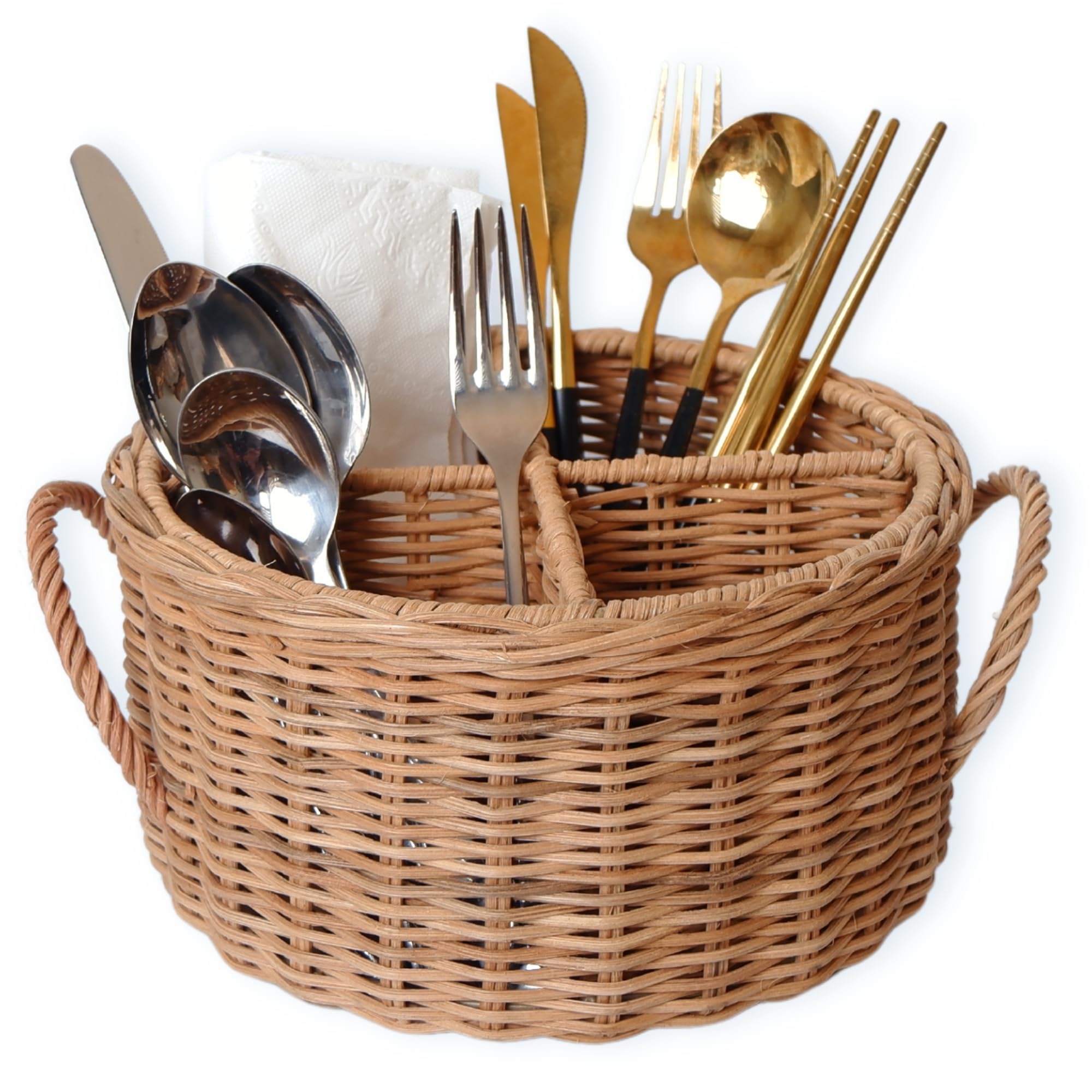 Chi An Home Wicker Utensil Holder For Countertop, Rattan Farmhouse ...