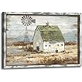 Amazon.com: Farmhouse Framed Wall Art Picture: Barn Windmill Wood ...