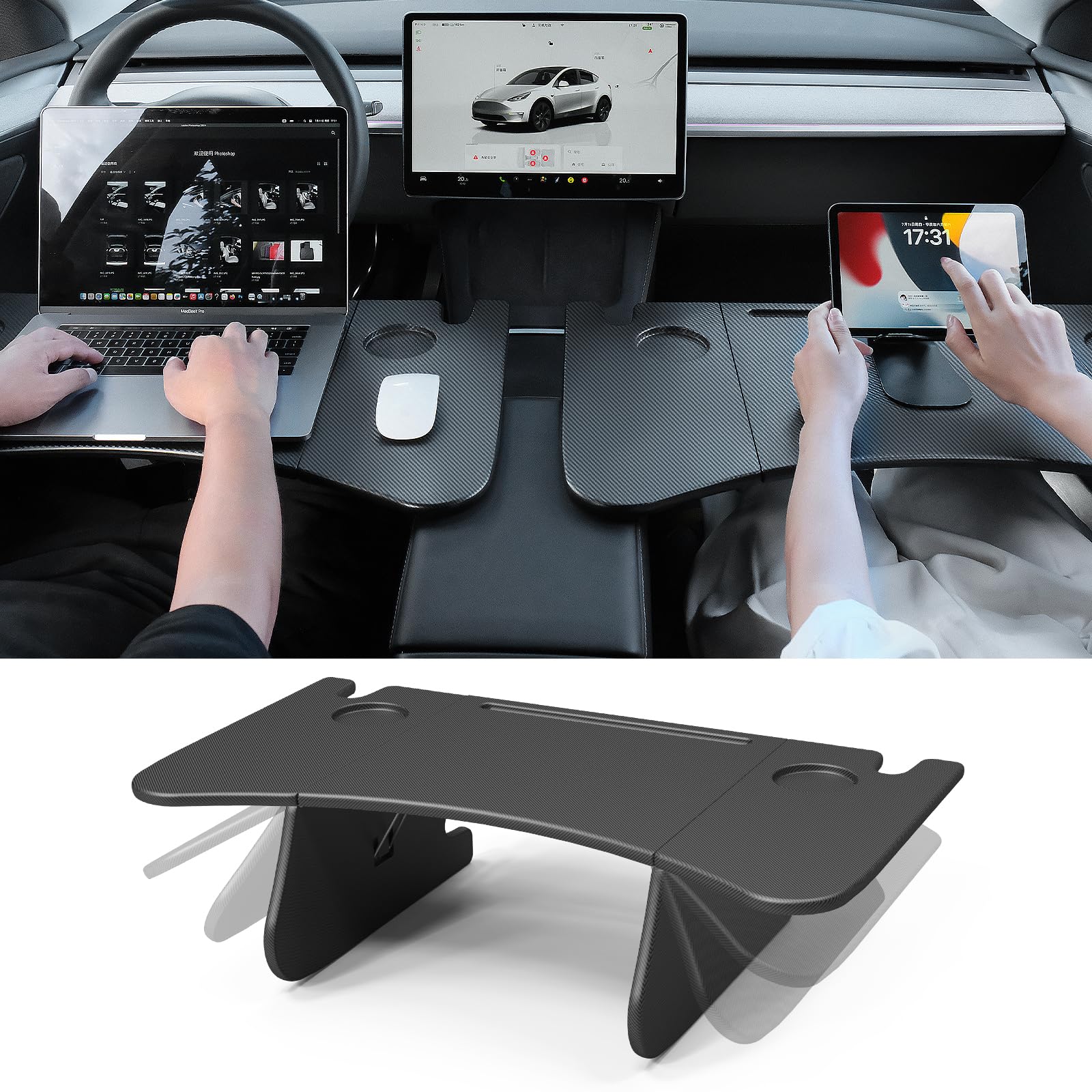 YONZEE Car Laptop Desk for Tesla Model Y Model 3: Carbon Fiber Texture ...