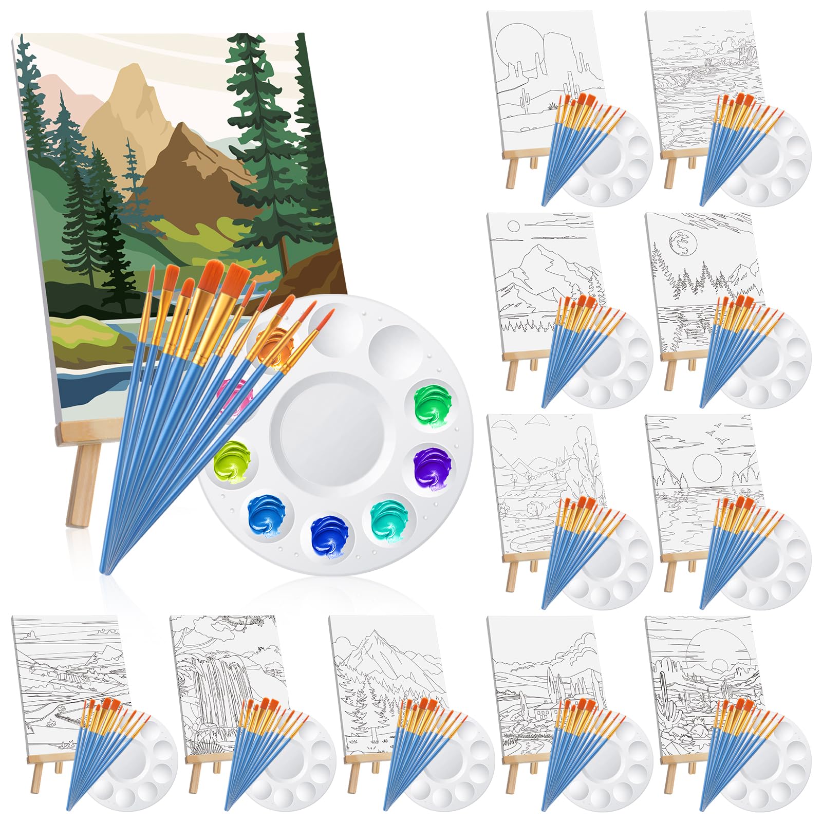 Chiisong 156 Pcs Pre Drawn Outline Canvas Paint Kit 12 Pcs 8 x 10 Inch ...