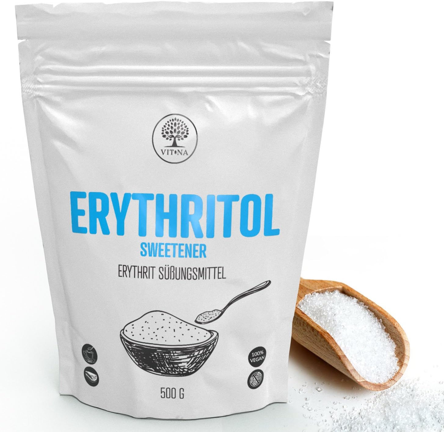 VITNA Erythritol Sweetener Erythrit Süßungsmittel 500 g, 100% vegan ...