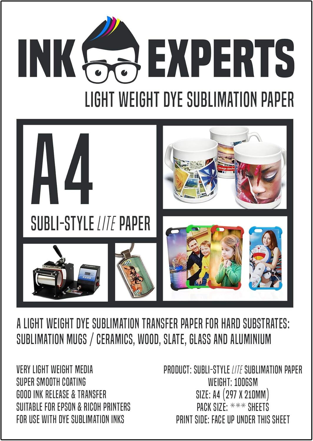 Ink Experts Subli-Style LITE A4 Sublimation Paper 100gsm (100): Amazon ...