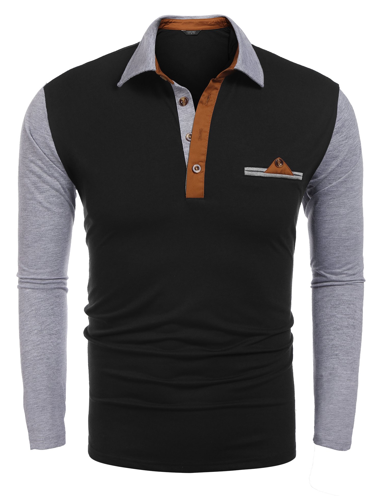 COOFANDY Mens Polo Shirt Long Sleeves Slim Fit Contrast Collar Cotton Classic T Shirts - GearUP Swag