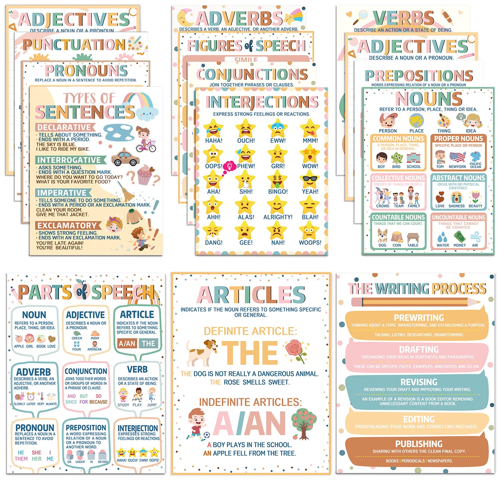 ZOIIWA 14 PCS Boho Parts of Speech Posters for Classroom Decorations ...
