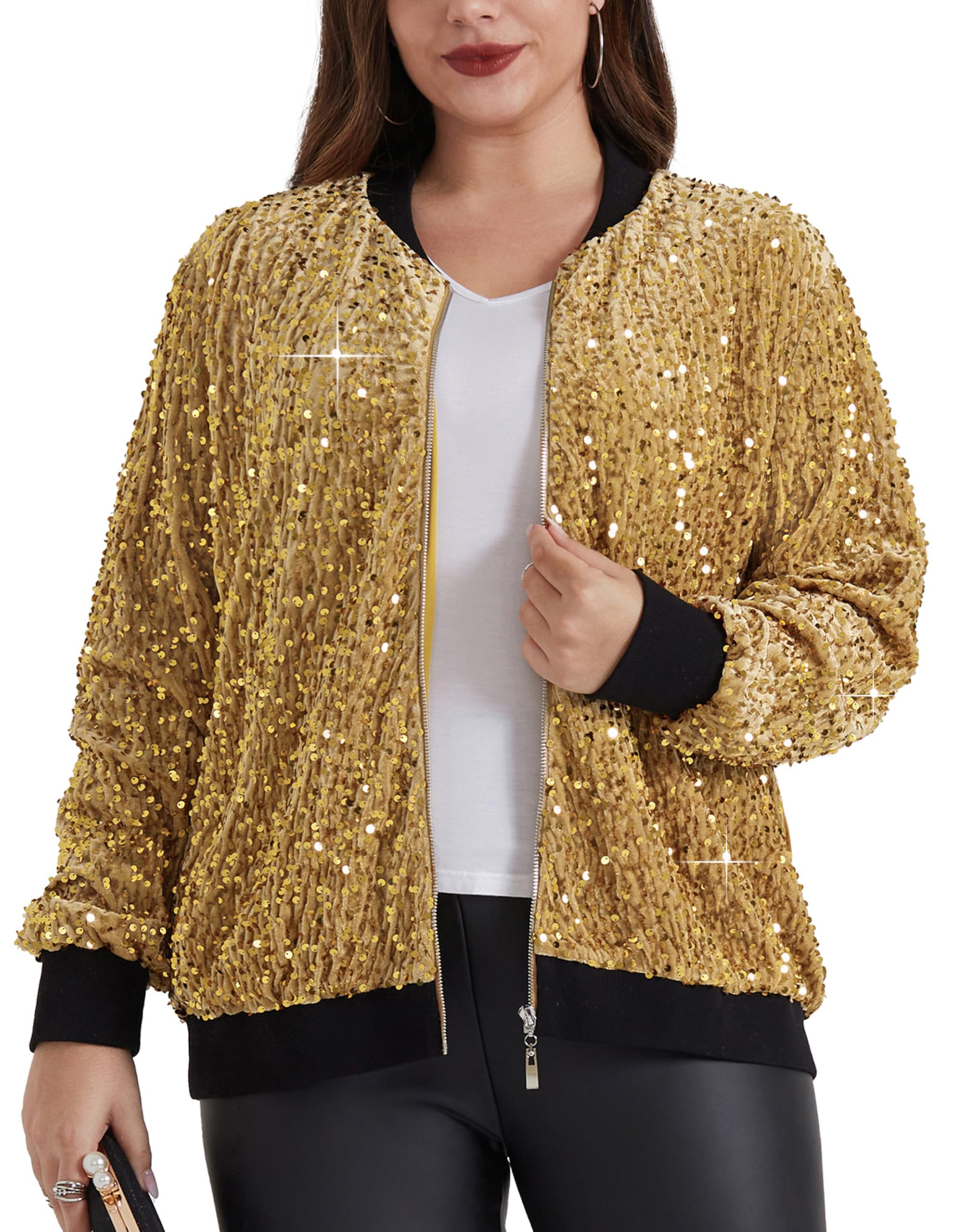 Hanna Nikole Womens Glitter Jacket Plus Size Sparkle Long Sleeve ...