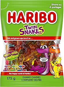 Haribo Twin Snakes Sweet & Sour Gummy Candy, 6 Fruity Flavours, No ...