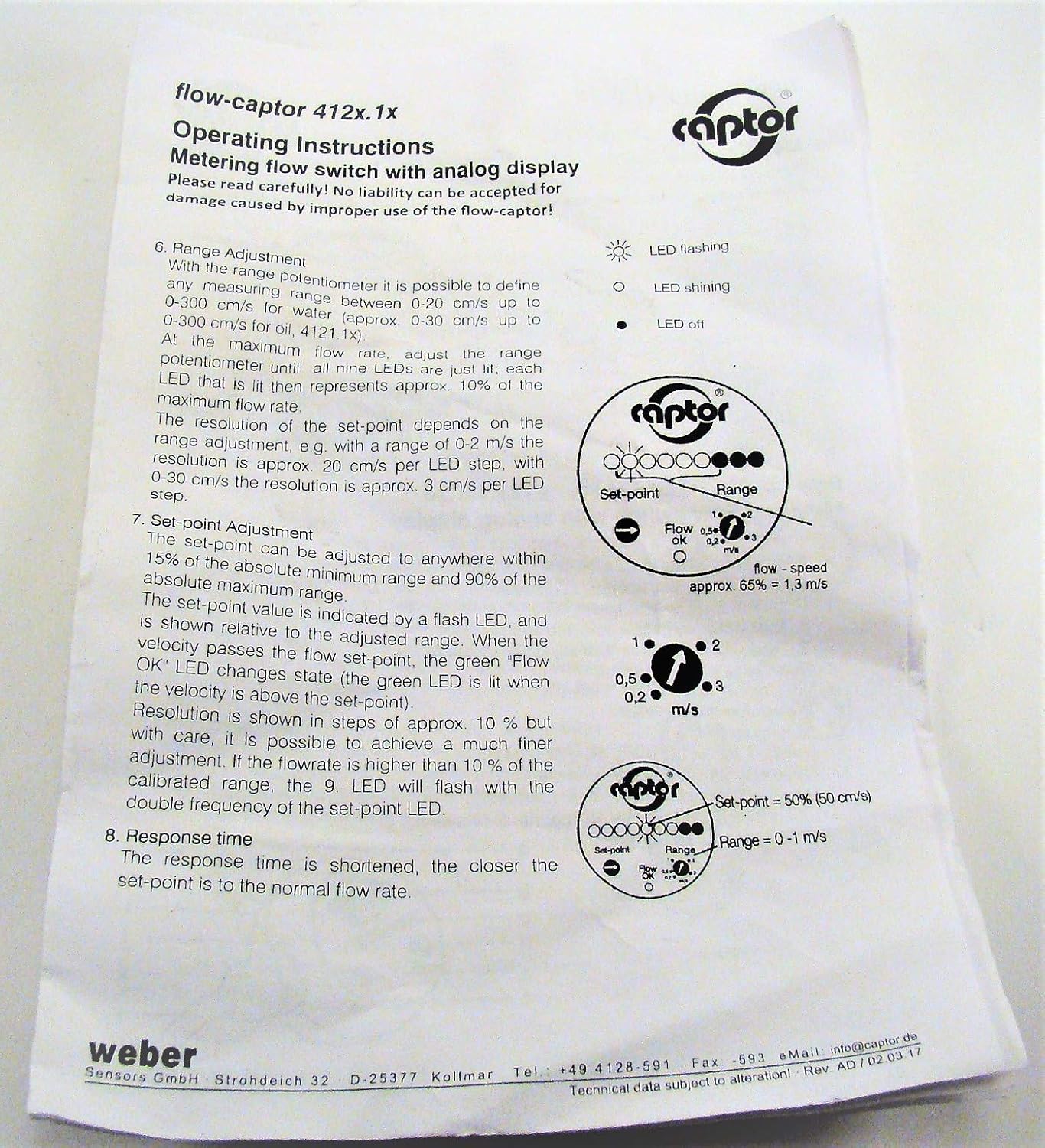 Weber 4120.13 Flow-captor Insertion Waterflow Measurement Switch 1/2 ...