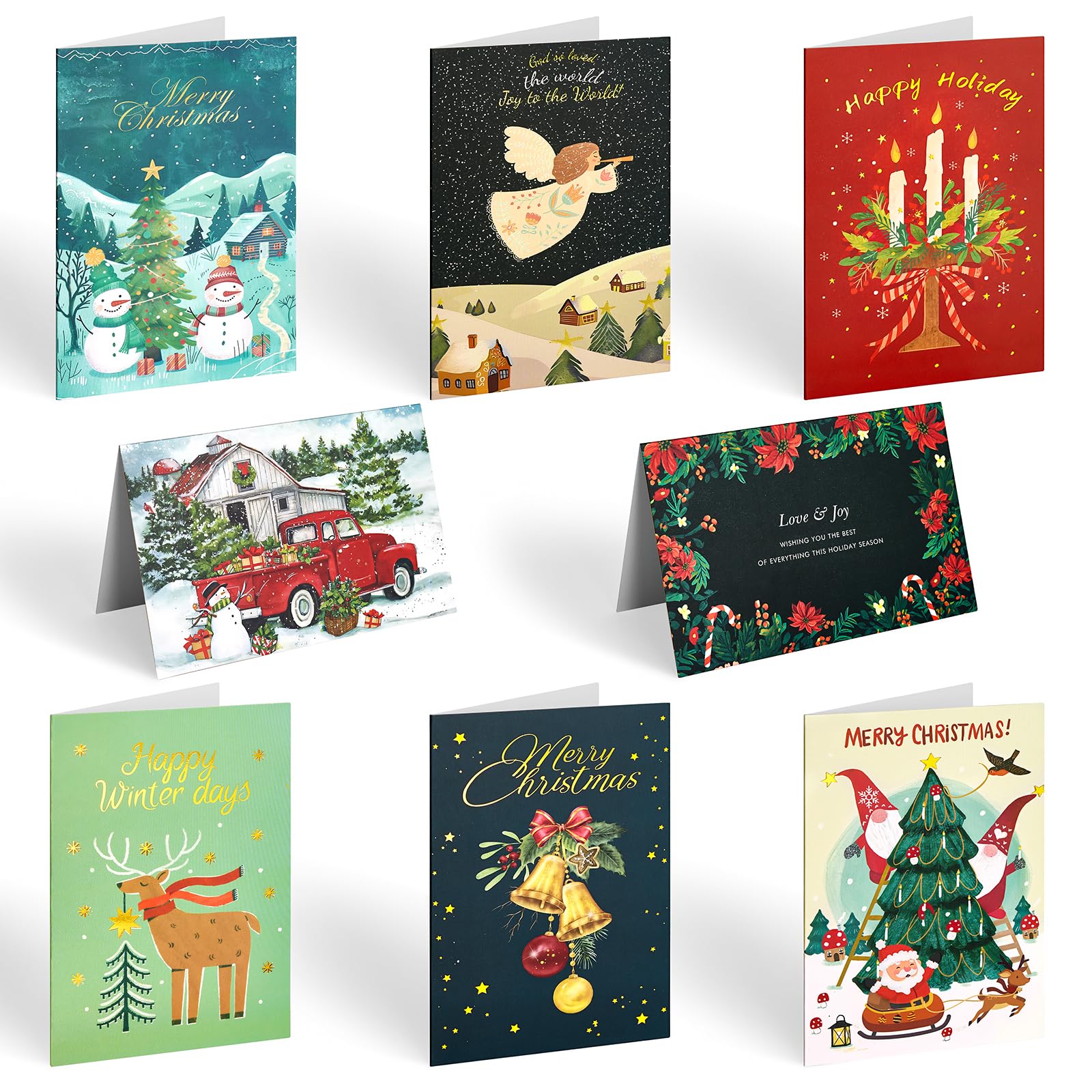 YANGTE 24 Pack Boxed Christmas Cards with Envelopes, 8 Assorted Designs Blank Inside Merry ...