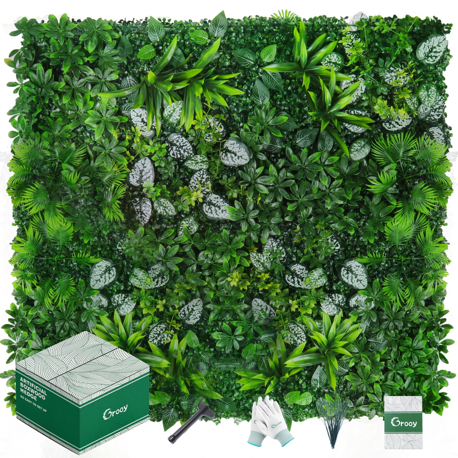 Grooy Artificial Hedge Grass Wall, Green Wall Panels 20"x20"(16pcs ...