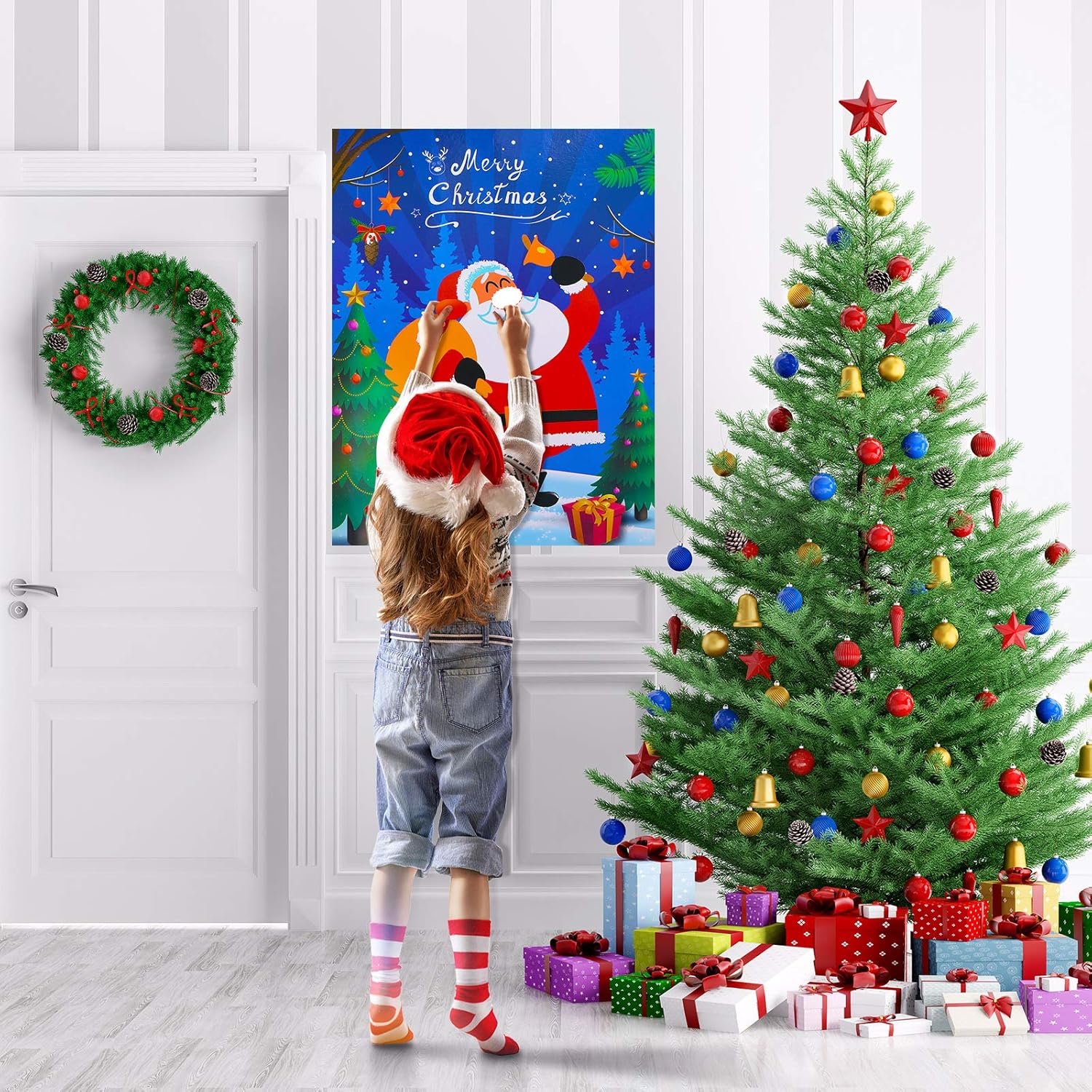 SKYLETY Christmas Party Games Pin the Nose Game on Santa Claus Fun Xmas ...