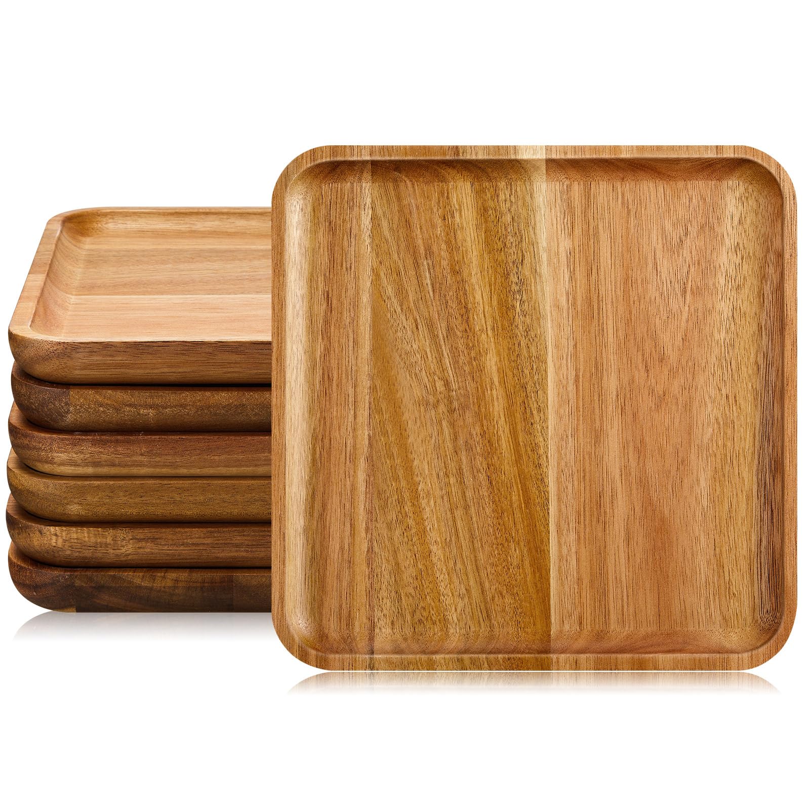 Didaey 6 Pcs Acacia Wood Square Plates 10" Wooden Plates Serving Trays ...