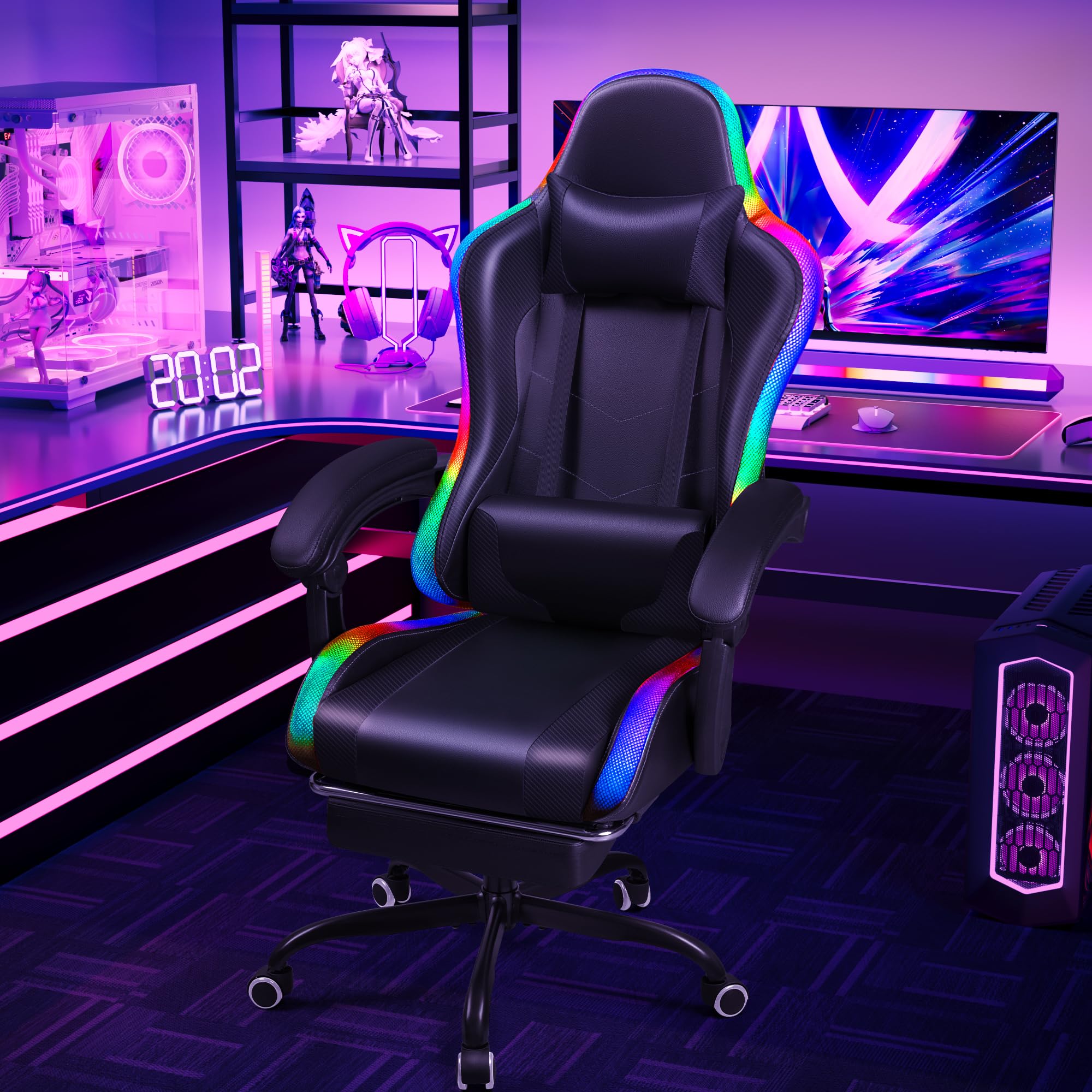 Mua Shahoo Gaming Chair with LED Lights, Footrest and Massage Lumbar ...