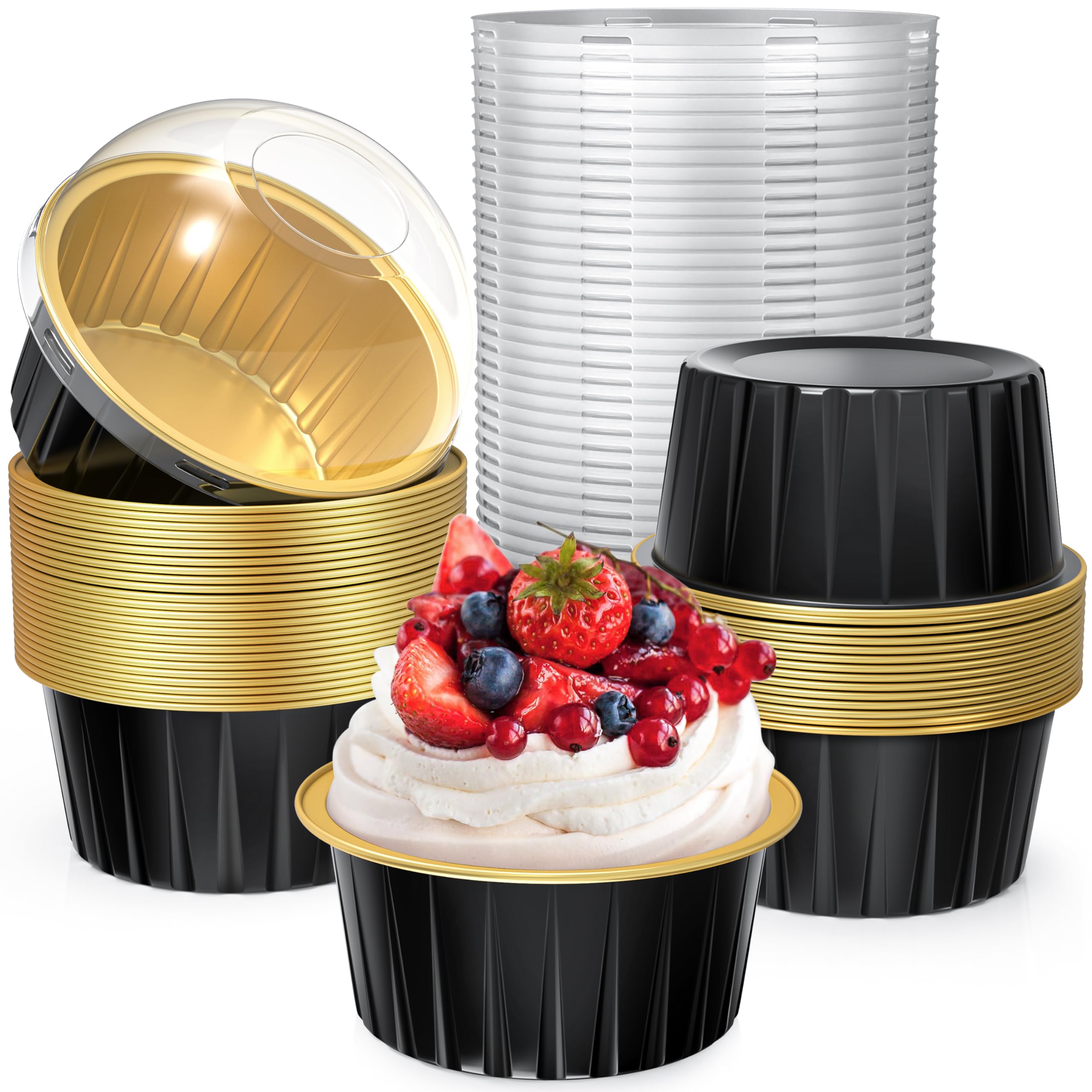 TLAZZ 40 Pack 5 OZ Mini Cake Pans with Lids, Disposable Aluminum Foil ...