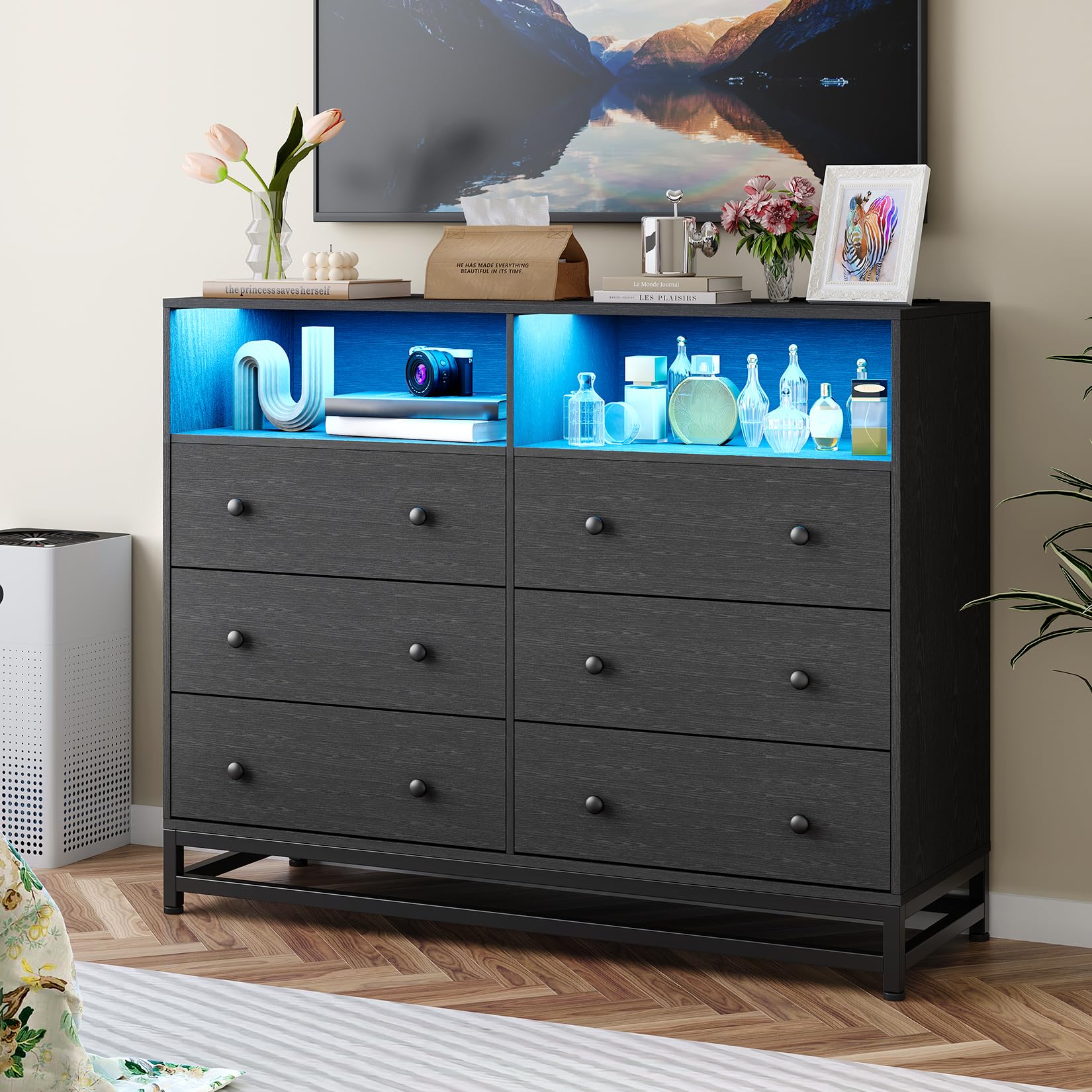 GarveeHome 6 Drawer Double Dresser TV Stand, Bedroom Dresser with Power ...