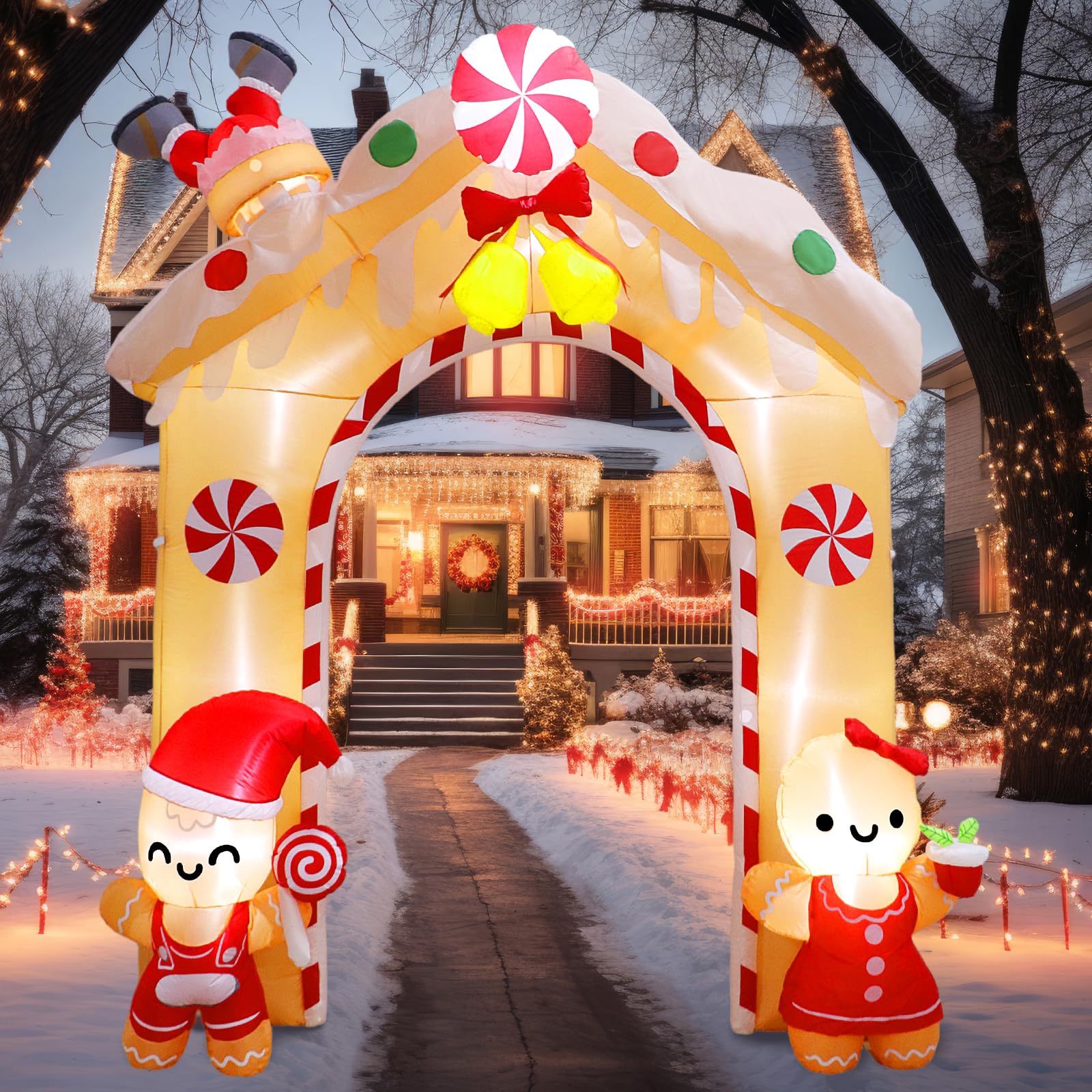 GUDELAK 10FT Christmas Archway Inflatables Gingerbread Man-Christmas ...
