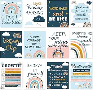 Amazon.com: 12 Boho Rainbow Inspirational Quotes Posters for Classroom ...