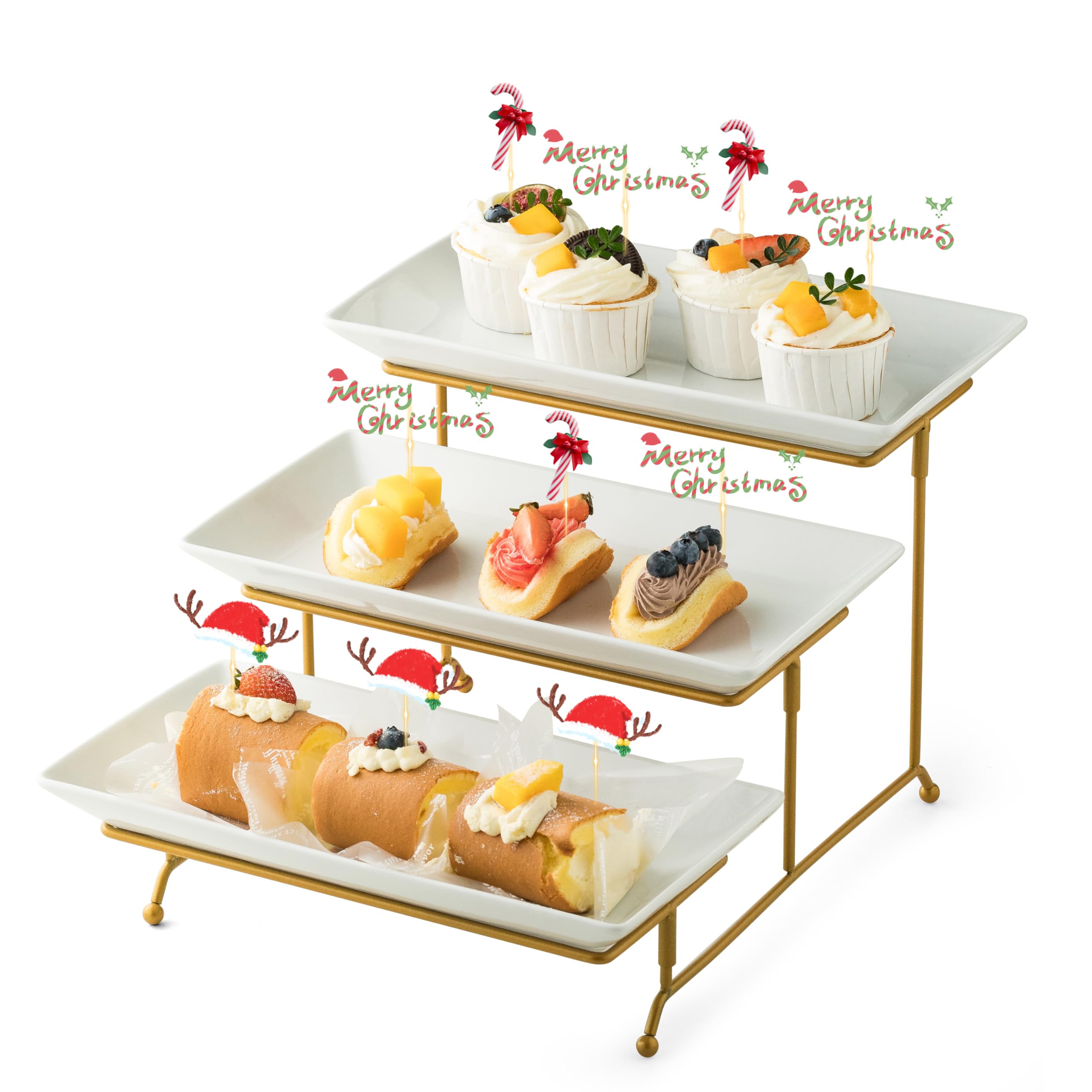 Gomakren 3 Tier Serving Stand with Porcelain Serving Platter Tray ...
