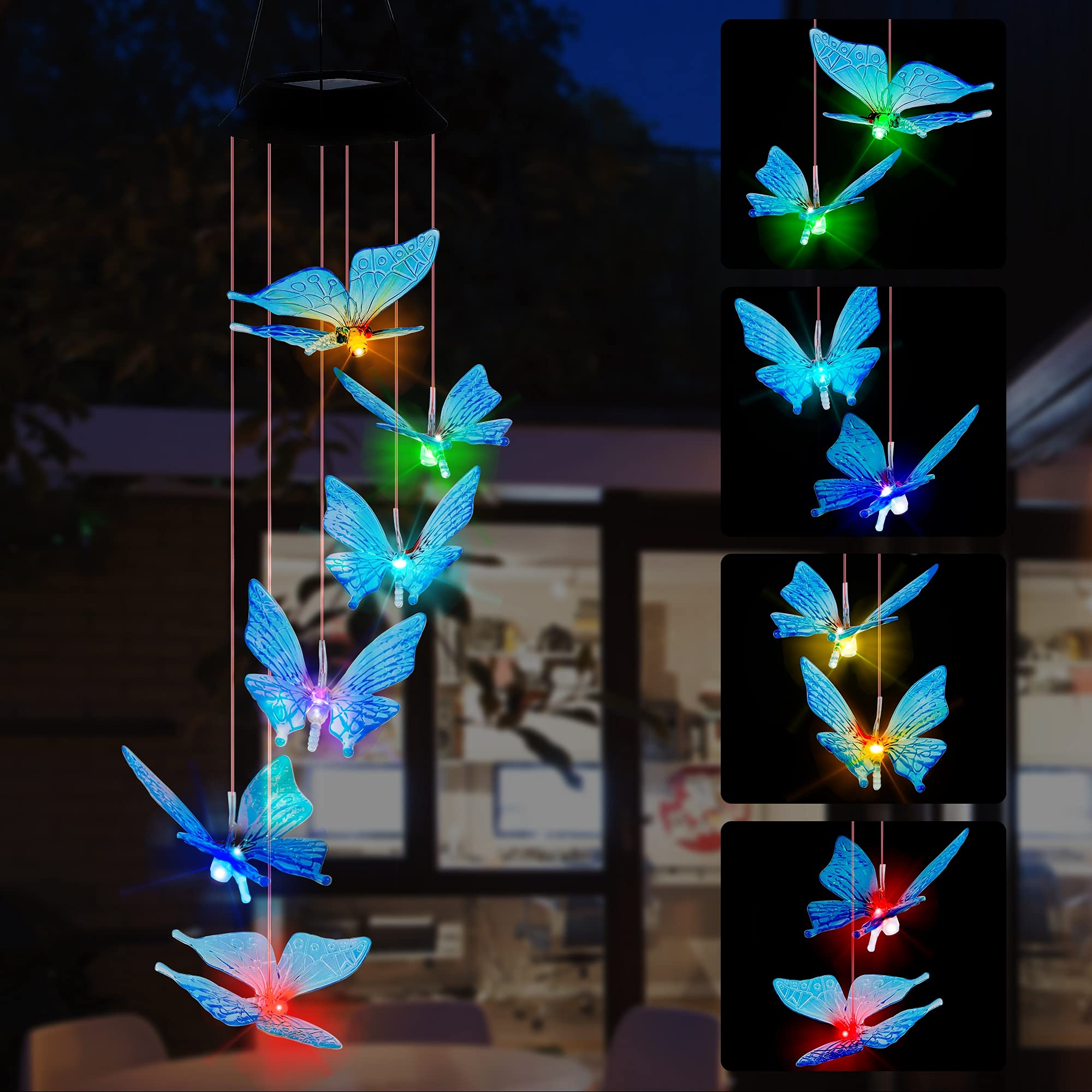 SAND MINE Solar Wind Chimes, Outdoor Butterfly Wind Chimes, Color ...