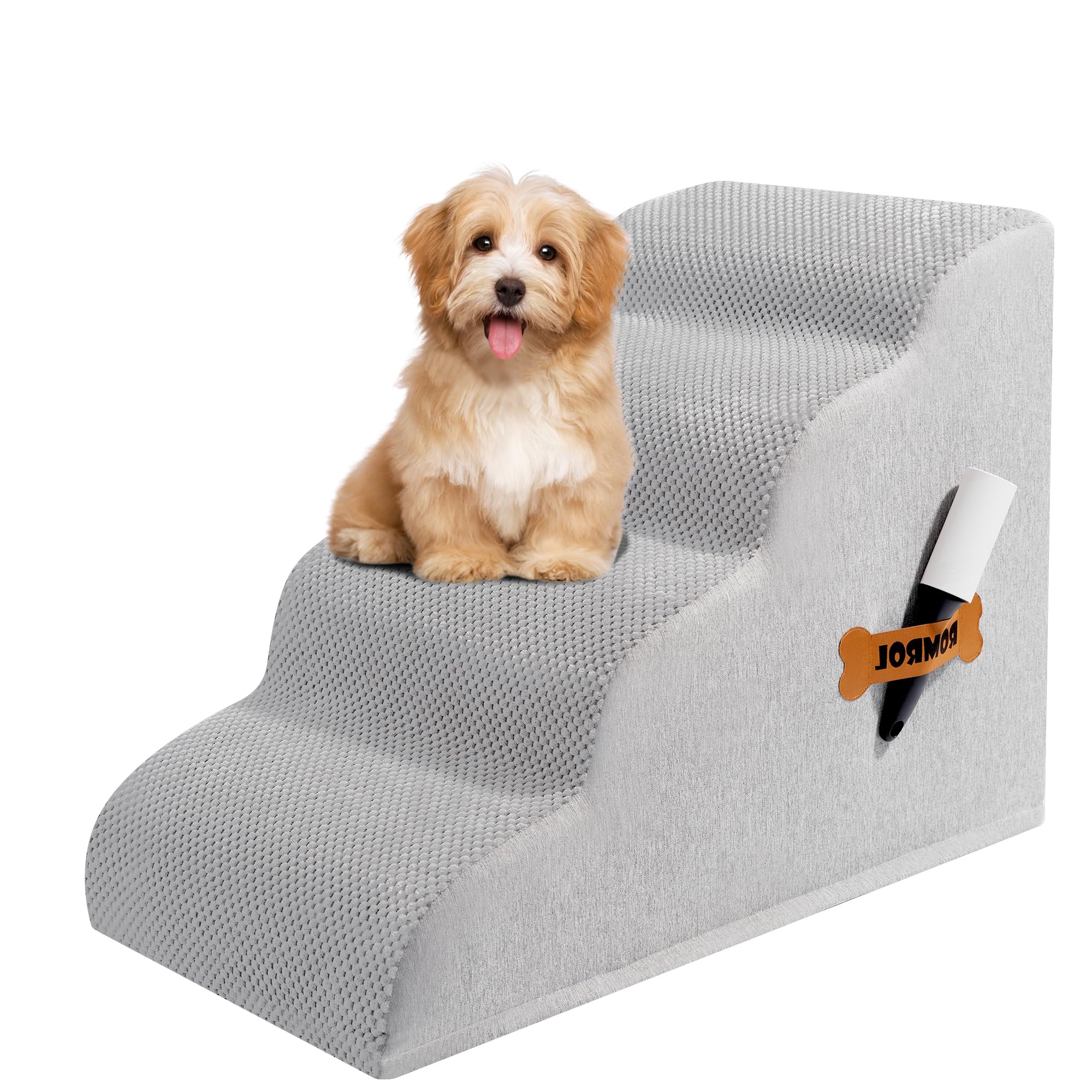 Romrol Dog Stairs Ramp for Beds Couches, Extra Wide Pet Steps with ...