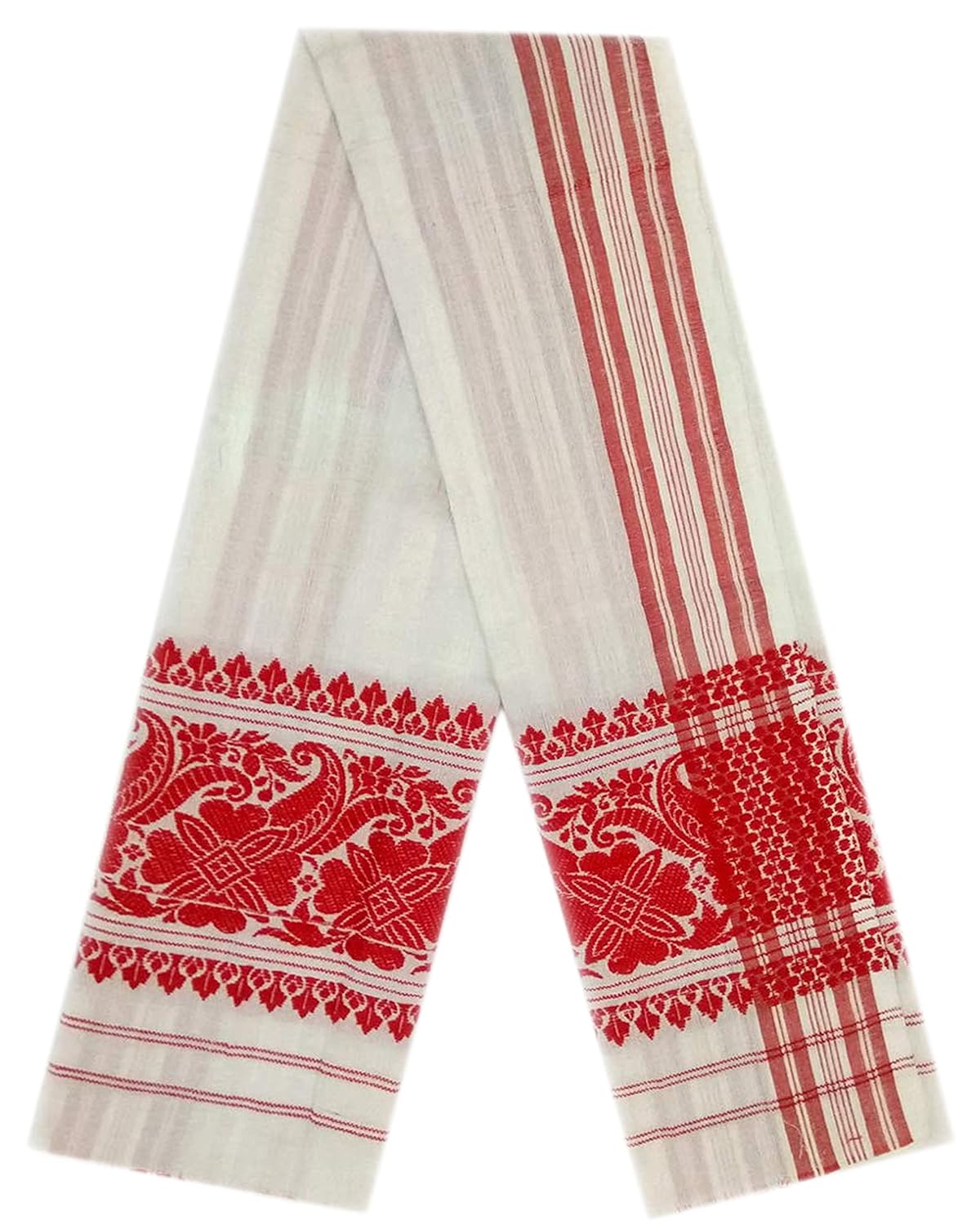 Assam Handloom- Polycotton Assamese Traditional Gamusa with Red and ...