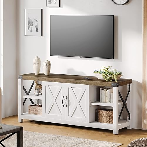 Amyove 59 Inch White TV Stand for TV up to 50 60 65 Inches, Farmhouse ...
