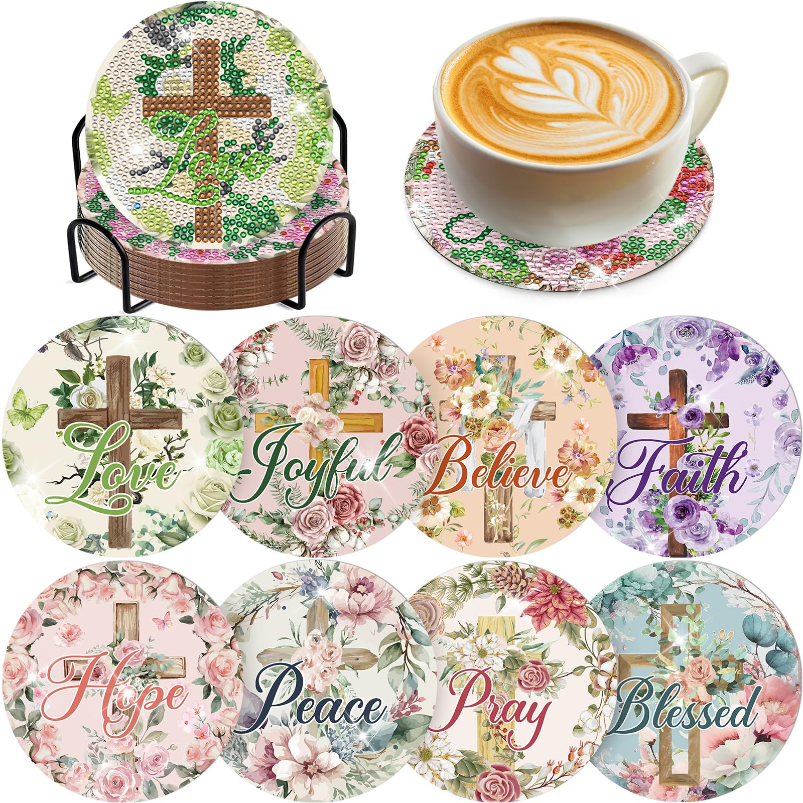 Diamond Painting Art Coaster Kit - 8 PCS Cross Christian Diamond Art ...