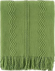 Amazon.com: BATTILO HOME Green Throw Blanket with Fringe Geometric Bed ...