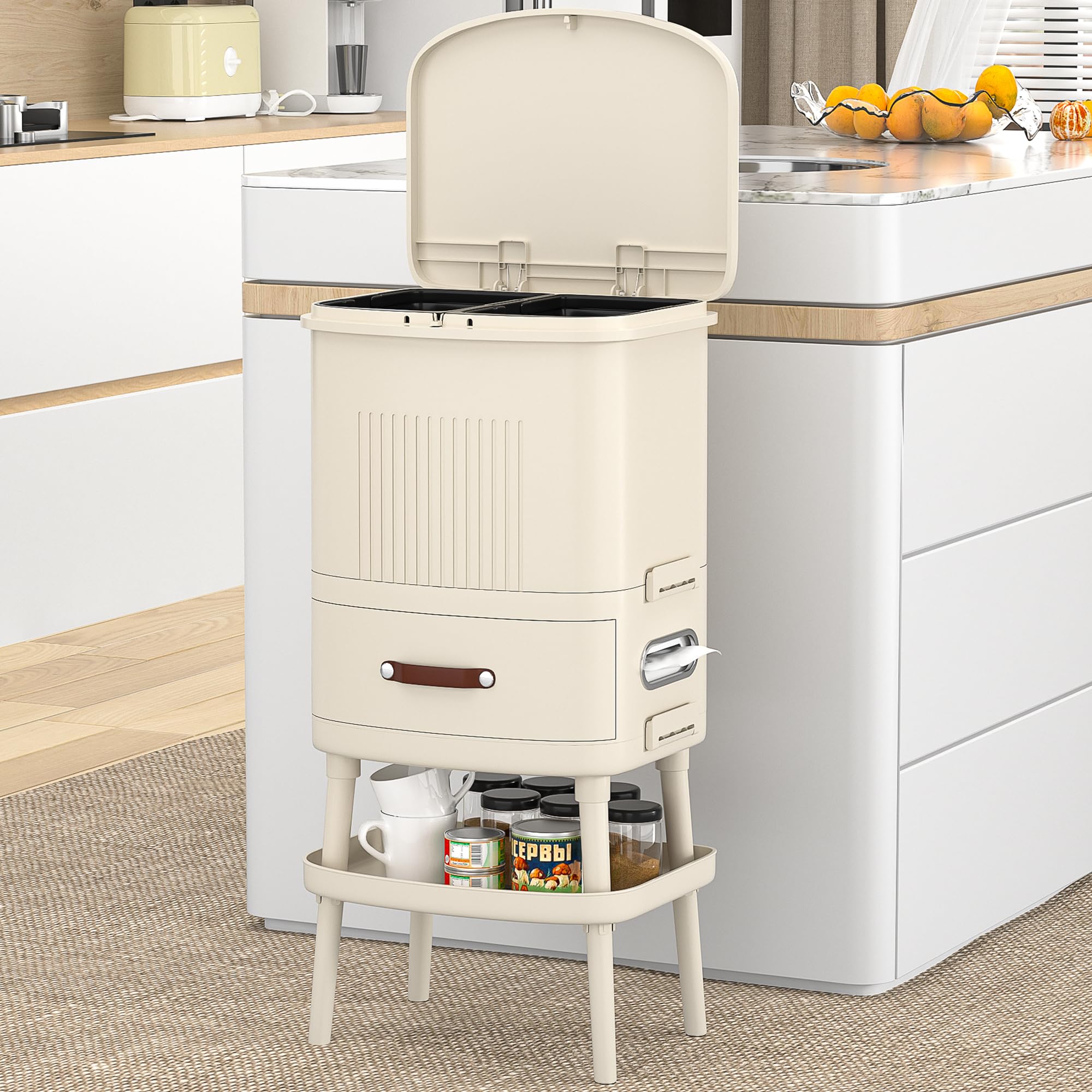 VECELO 12 Gal Kitchen Trash Can with Lid, Garbage Bin with Push Button ...