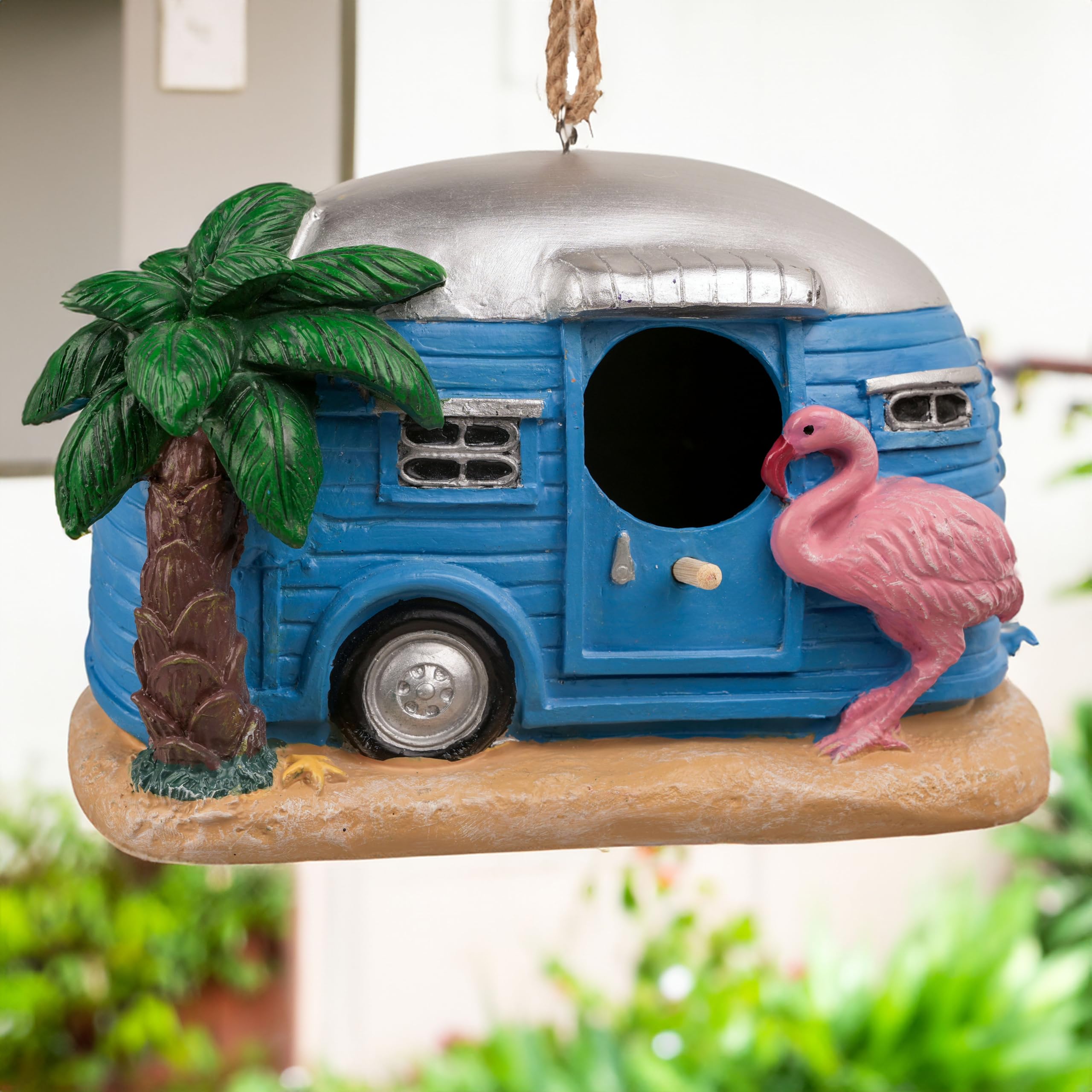 Hvfun Hanging Bird House for Outside, Hand-Painted Flamingo RV Bird ...