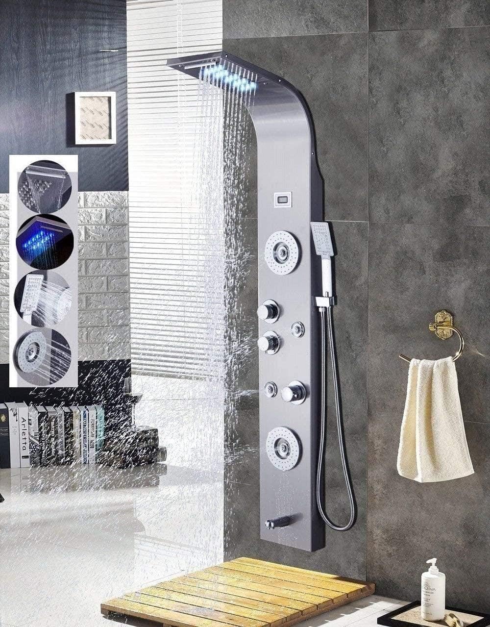 Huin Sistema de ducha Panel de ducha LED de acero inoxidable con ...