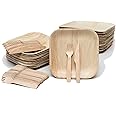 Amazon.com: EVERMADEGREEN Disposable Bamboo Plates with Cutlery – 150pc ...