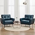 Amazon.com: TYBOATLE Accent Chairs Set of 2, Comfy Modern Living Room Blue Faux Leather Reading ...