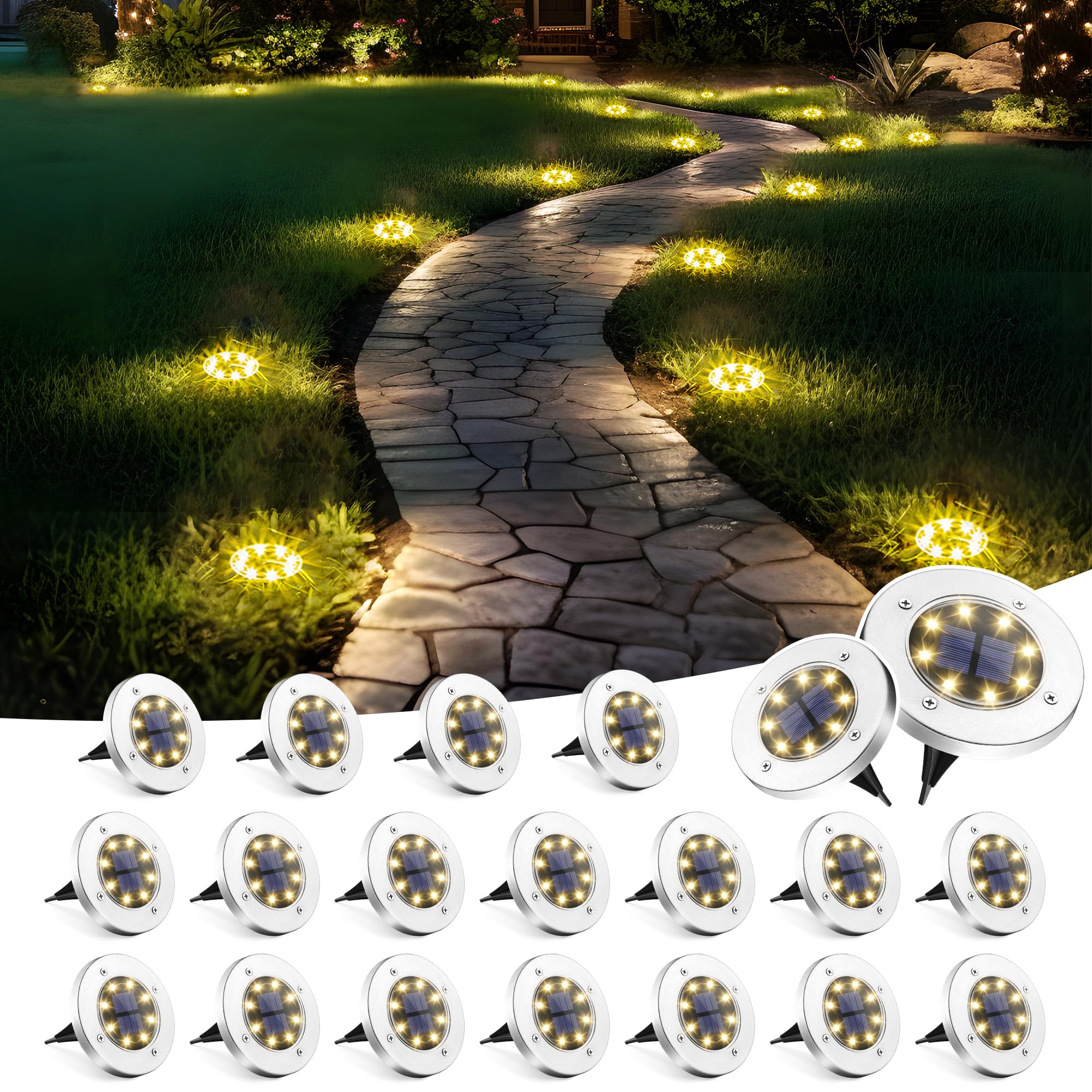 SOLPEX Solar Lights Outdoor Waterproof, 20 Pack Solar Ground Lights, Solar Garden Lights ...